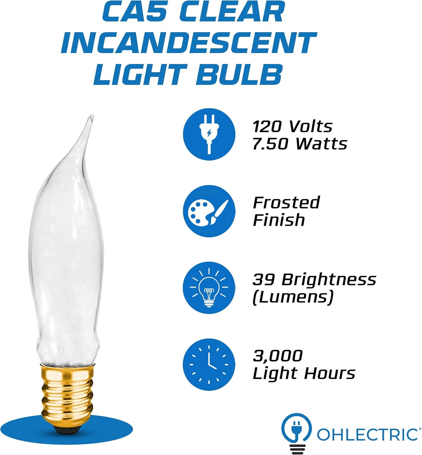 OPVM-CA5 Candelabra Bulbs (12-Pack |Frost) 7.5 Watt Flame Tip Shape ...