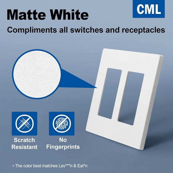 OPVM-CML 2-Gang Matte White Decorator Screwless Wall Plates, 12 Pack ...