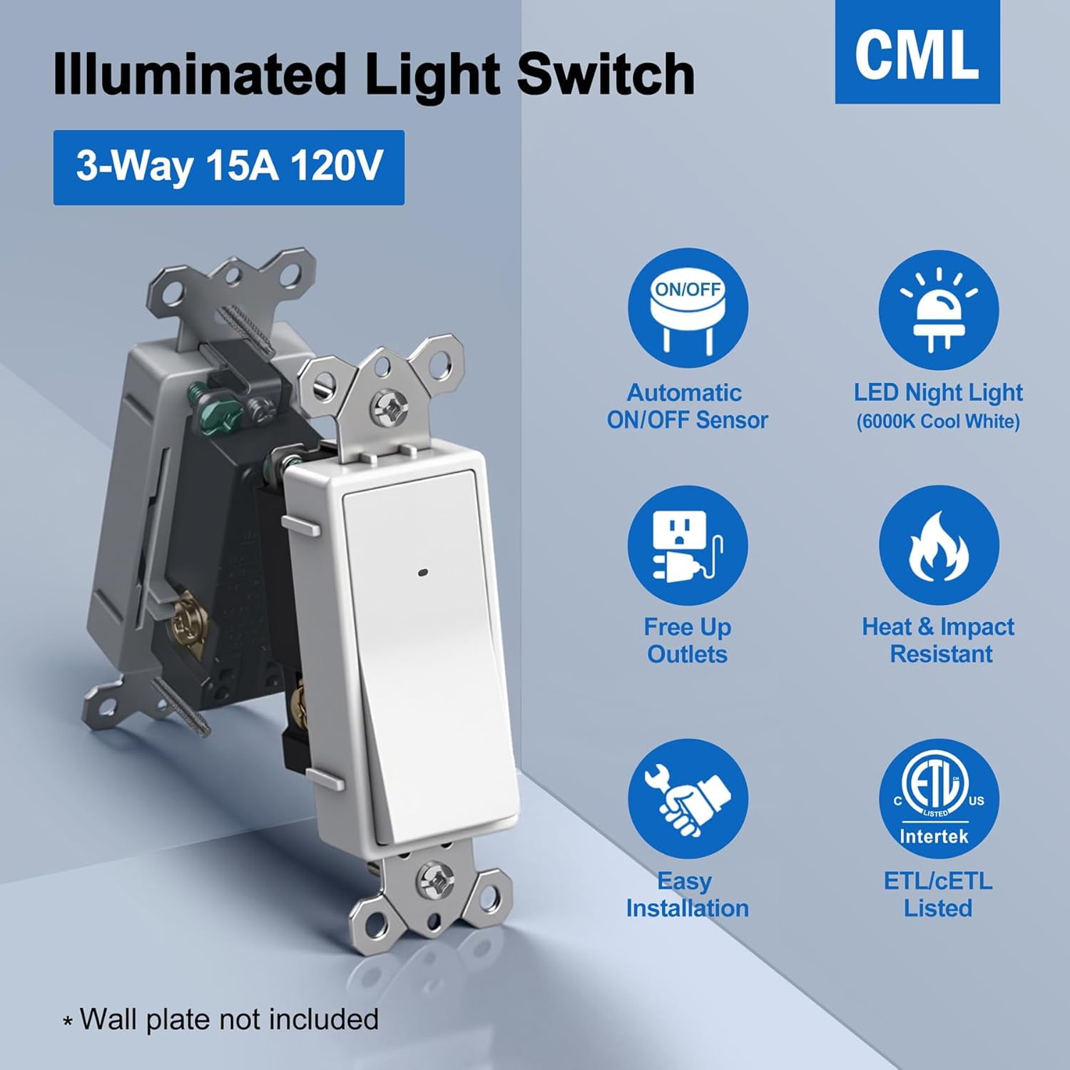 OPVM-CML 3-Way Illuminated Light Switch, Decorator Rocker Wall Switch ...