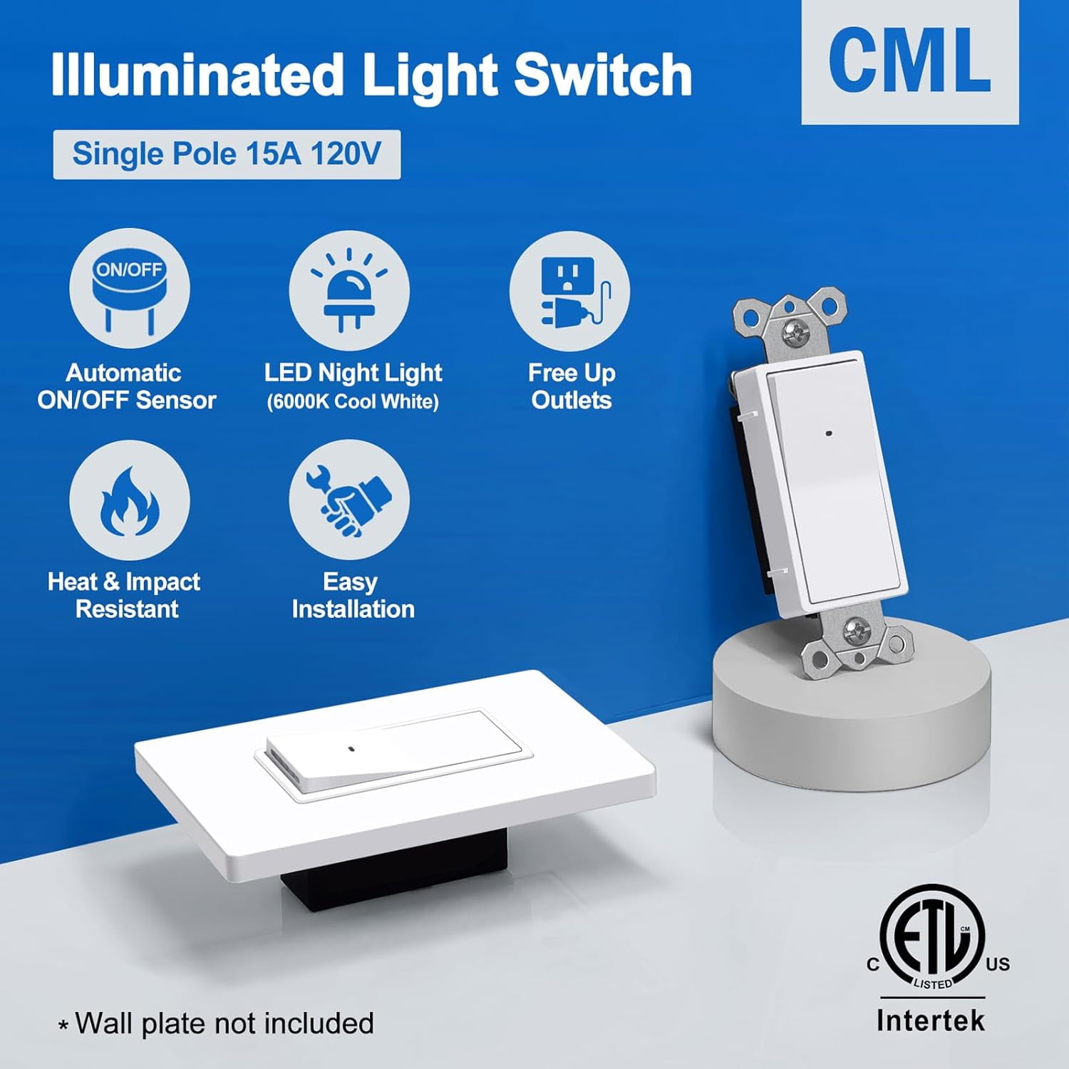 OPVM-CML Illuminated Light Switch, 5 Pack Decorator Rocker Paddle ...