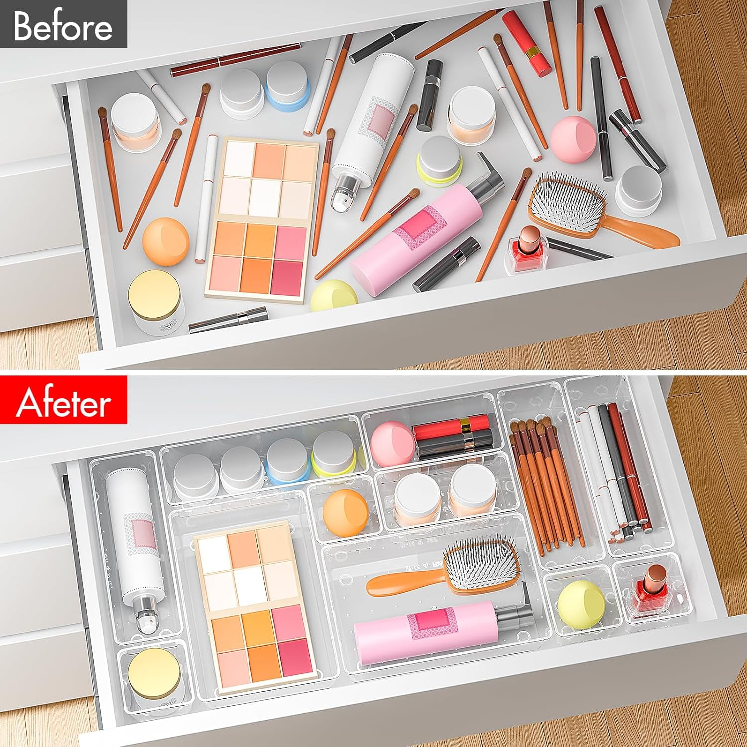 OPVM-Clear Plastic Drawer Organizers Set of 45 Vanity Organizers ...