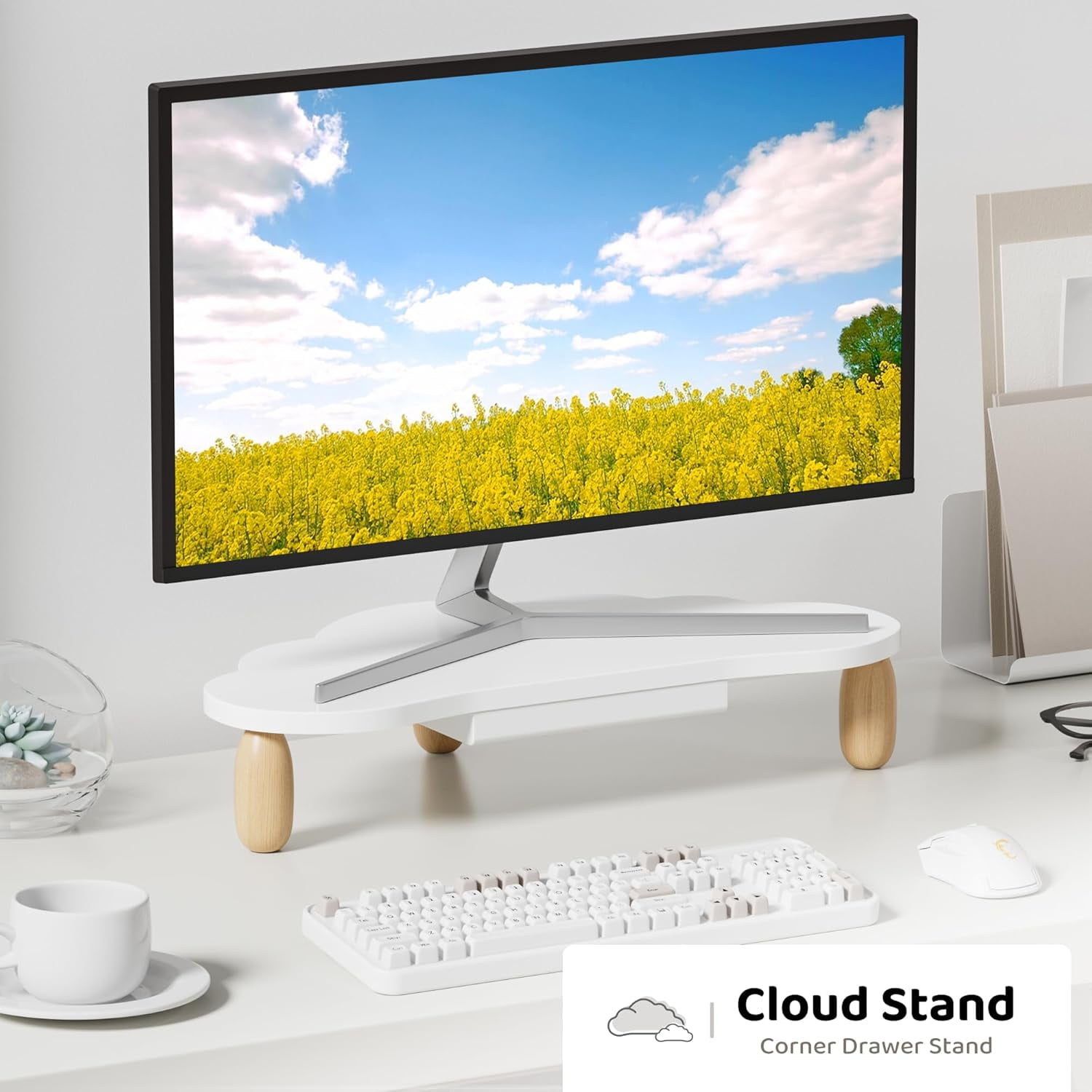 OPVM-Cloud-Shaped Sturdy Wood Computer Monitor Stand Riser With Drawer ...