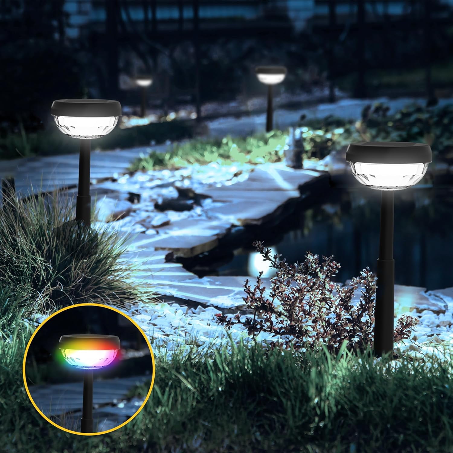 OPVM-Color Changing Solar Lights Outdoor, Auto ON/Off 6500K White Light ...