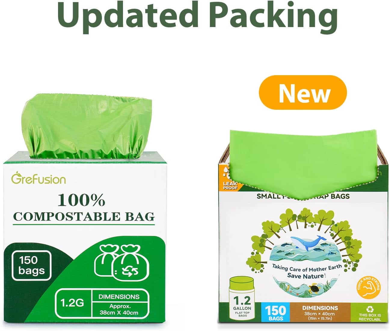 OPVM-Compostable Trash Bags for Kitchen Compost Bin 1.2 Gallon,150 ...