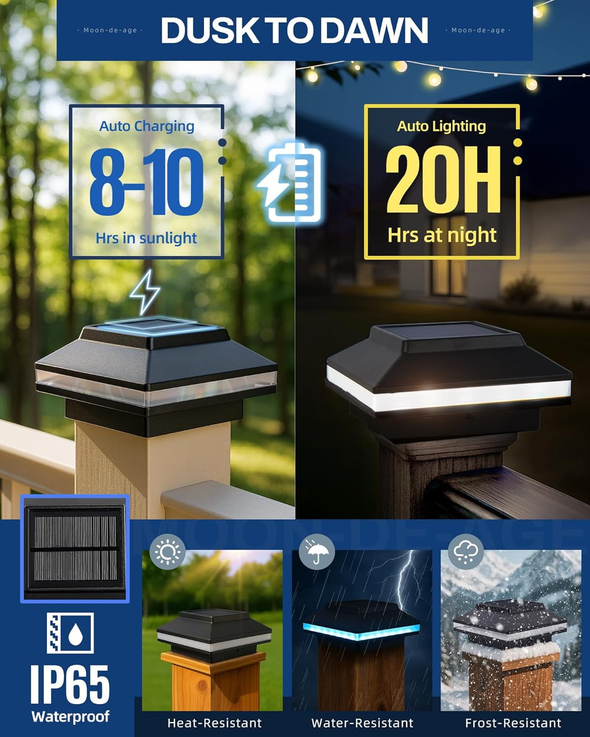 OPVM-Deck Lights Solar Powered, RGB Color Changing & Warm White Post ...