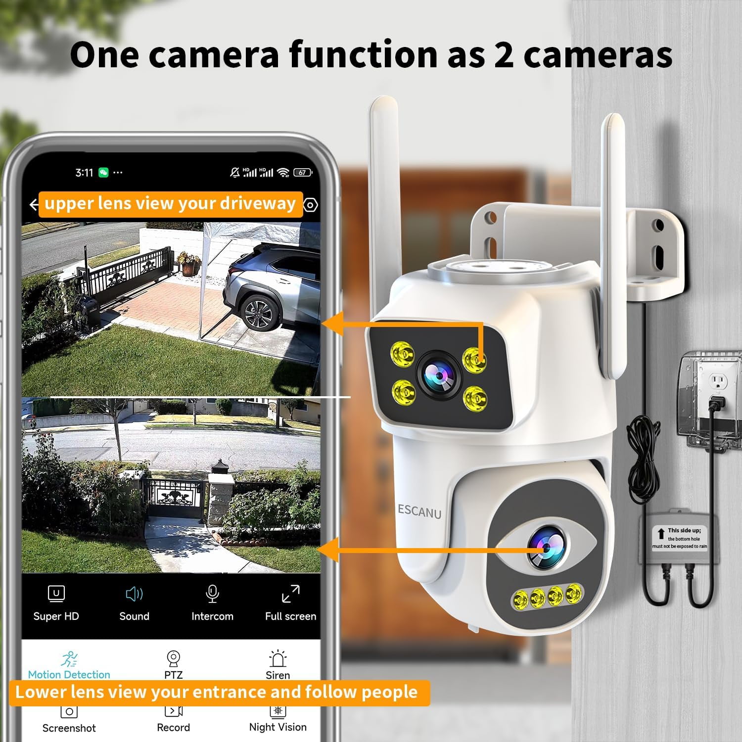 OPVM-Dual Lens Security Camera Outdoor,WiFi Camera for Home Security ...