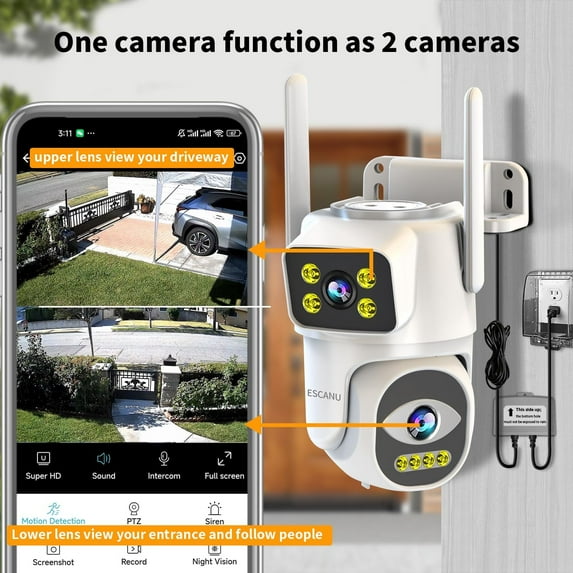 OPVM-Dual Lens Security Camera Outdoor,WiFi Camera for Home Security ...