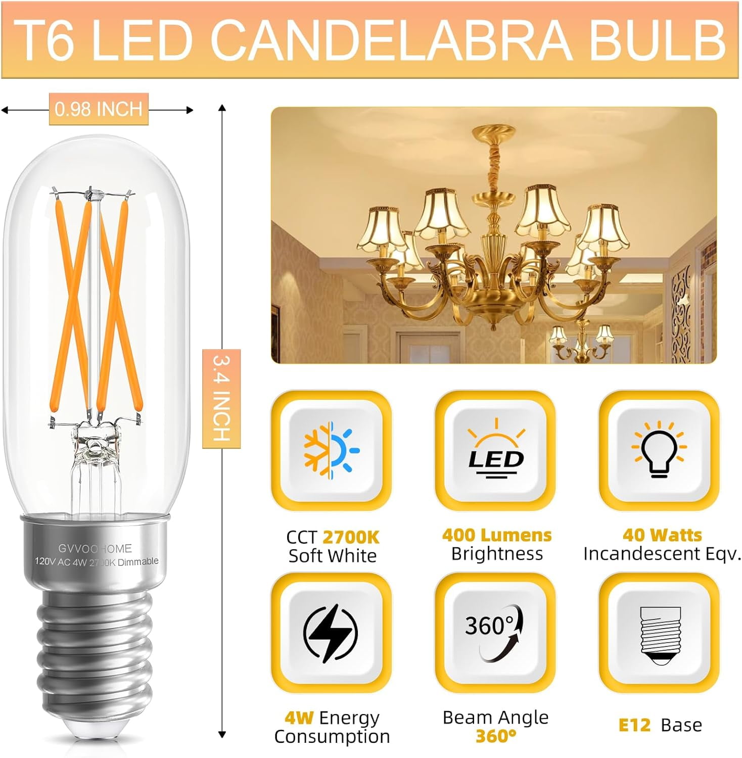 OPVM-E12 Candelabra Bulb Dimmable, T6 T25 E12 LED Bulb 2700K Warm White ...