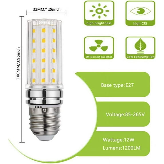 OPVM-E26 LED Bulb, 12W 6000K White LED Bulbs, 80-100W Equivalent, E26 Base, 1200 Lumens (4 Pack ...