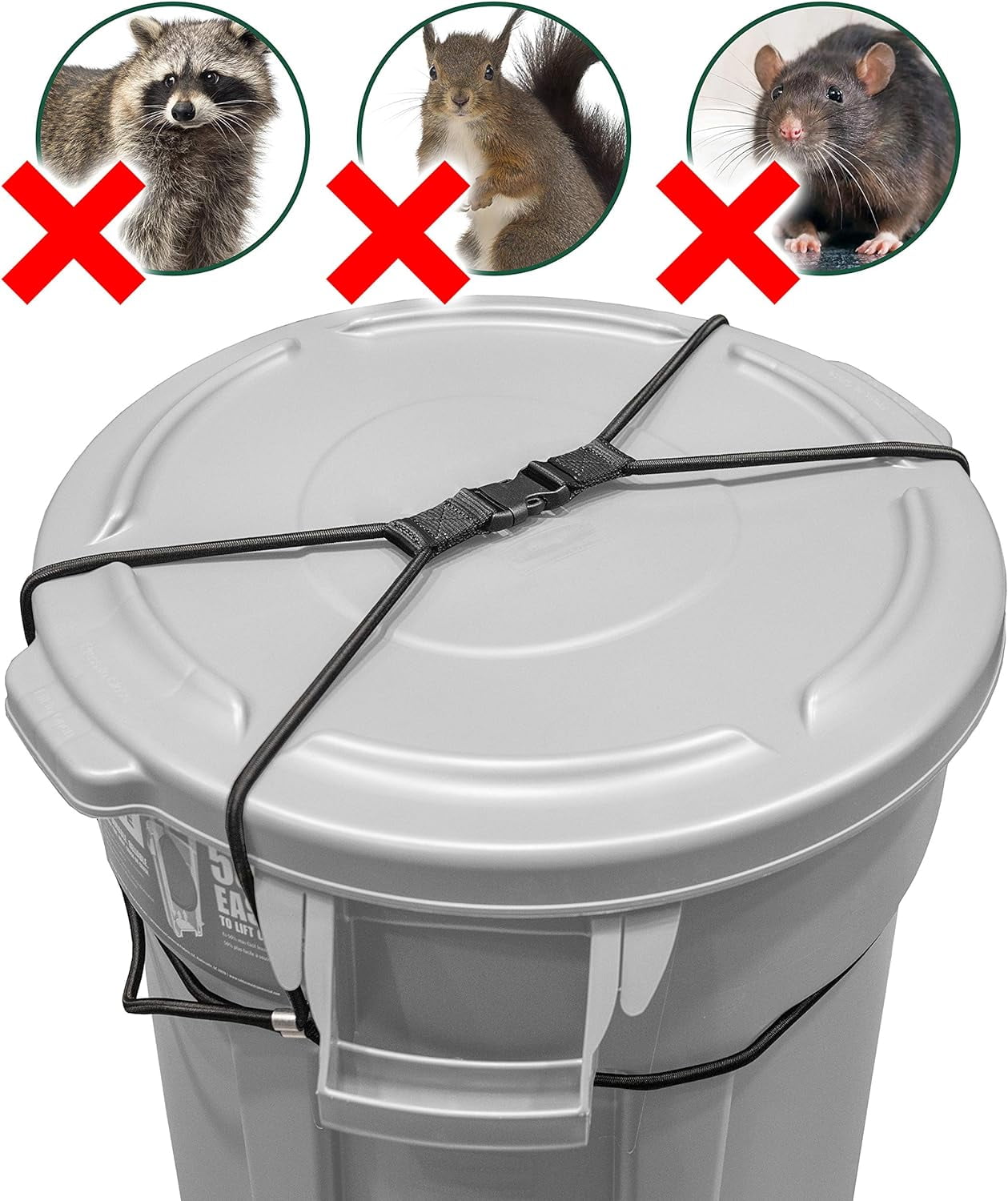 OPVM-Encased Trash Can Lock for Animals/Raccoons, Nylon Bungee Cord ...