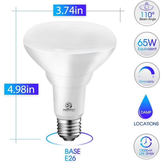 OPVM-Energetic 6 Pack 65W BR30 LED Recessed Light Bulb, Dimmable, 650 Lumens, 5000K Daylight ...