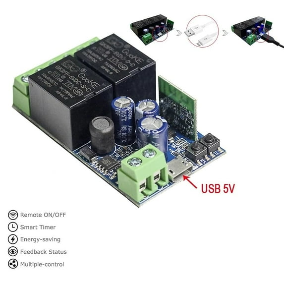 OPVM-Ewelink WiFi Wireless Smart Relay Module USB 5v 2 Channel Momentary Toggle Latching 7V-48V ...