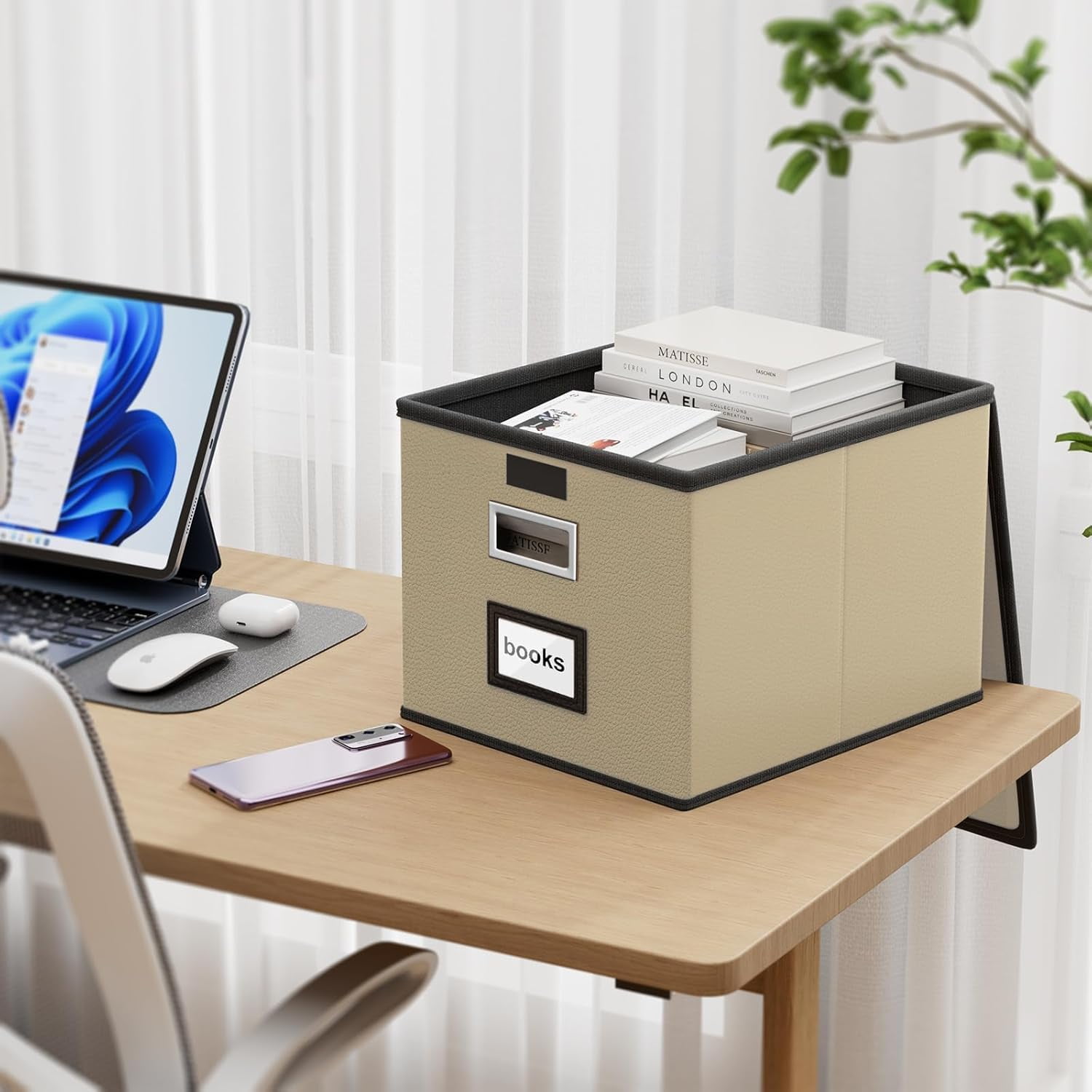 OPVM-File Organizer Boxes with Lids, Collapsible Faux Leather Hanging ...