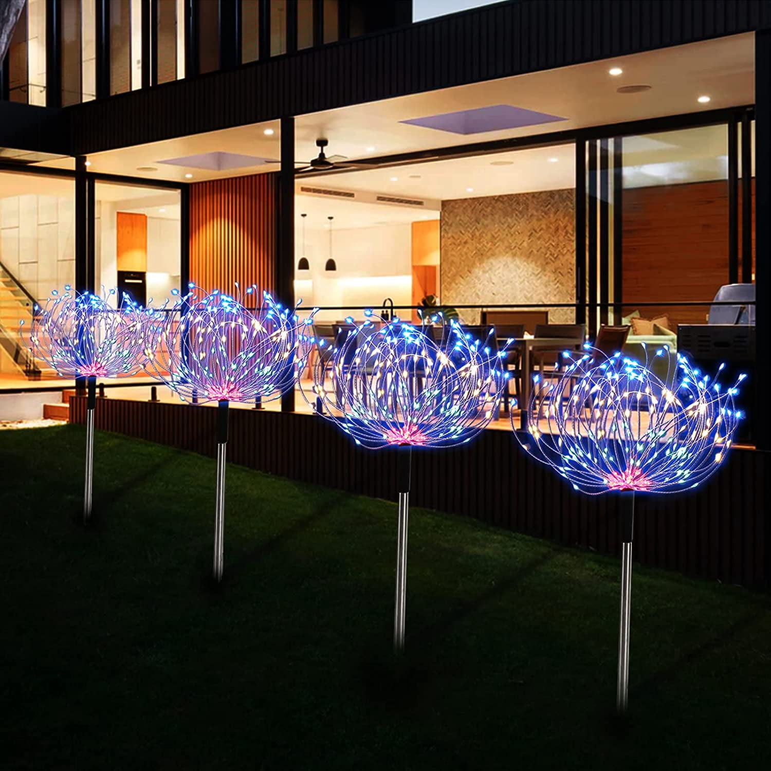 OPVM-Fireworks Solar Lights Outdoor 4 Pack 480 LED Pathway Lights Solar ...
