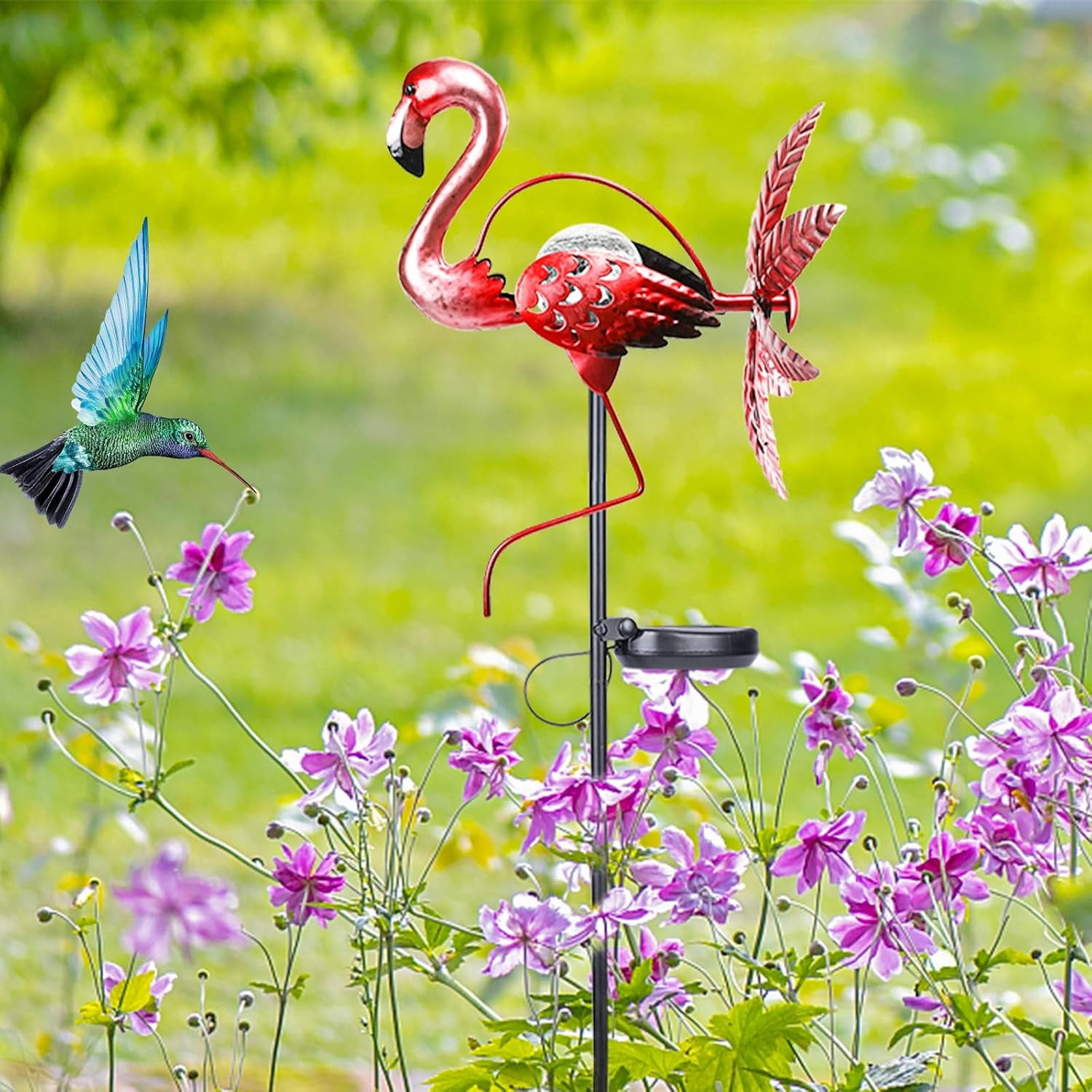 OPVM-Flamingo Solar Light Wind Spinner Outdoor Garden Decoration ...
