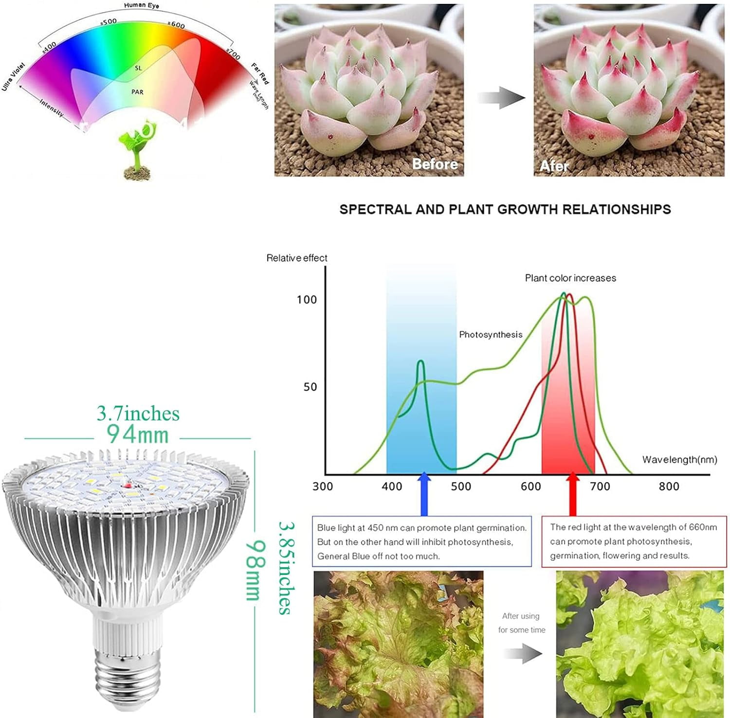 OPVM-Full Spectrum 50W Led Grow Light Bulb for Indoor Plants ...