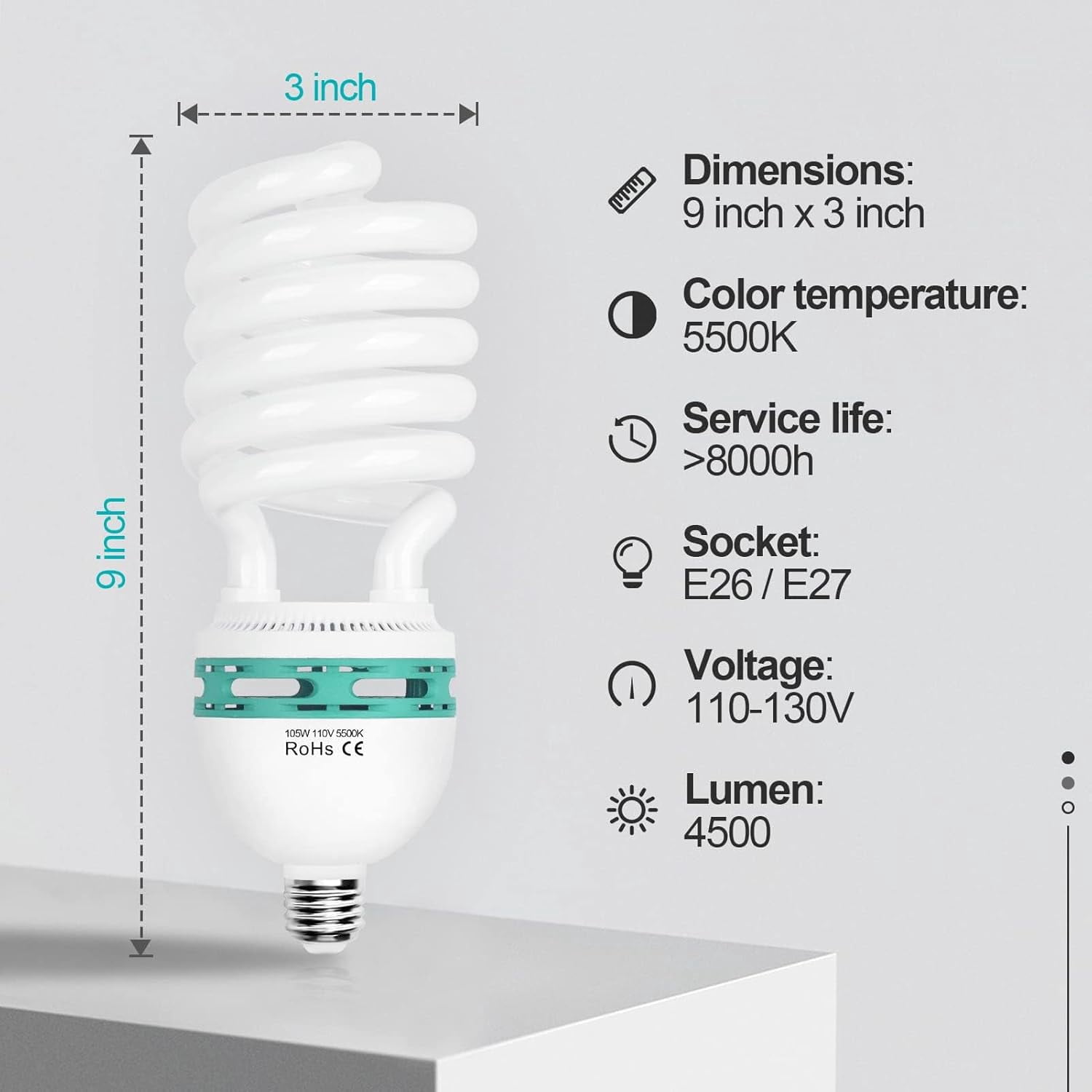 OPVM-Full Spectrum Light Bulb, 105W Spiral CFL 5500k Daylight for ...