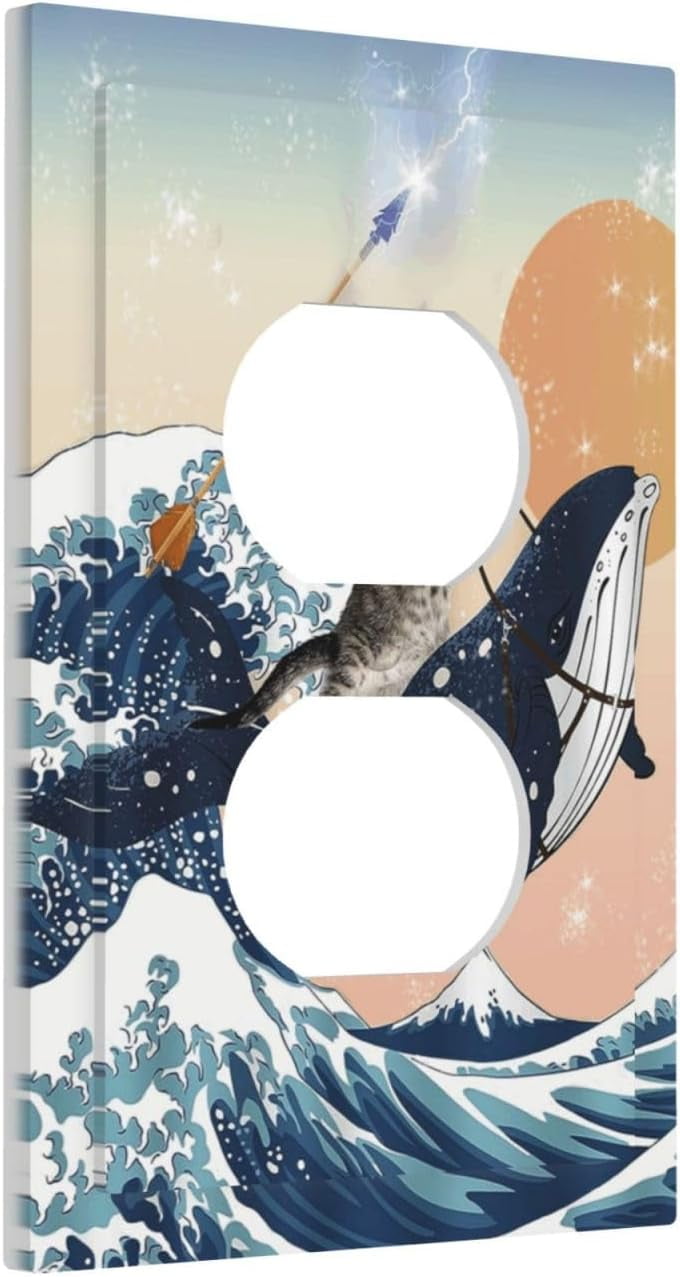 OPVM-Funny Brave Cat Ocean Wave Whale Sun Lightning Outlet Covers 1 ...