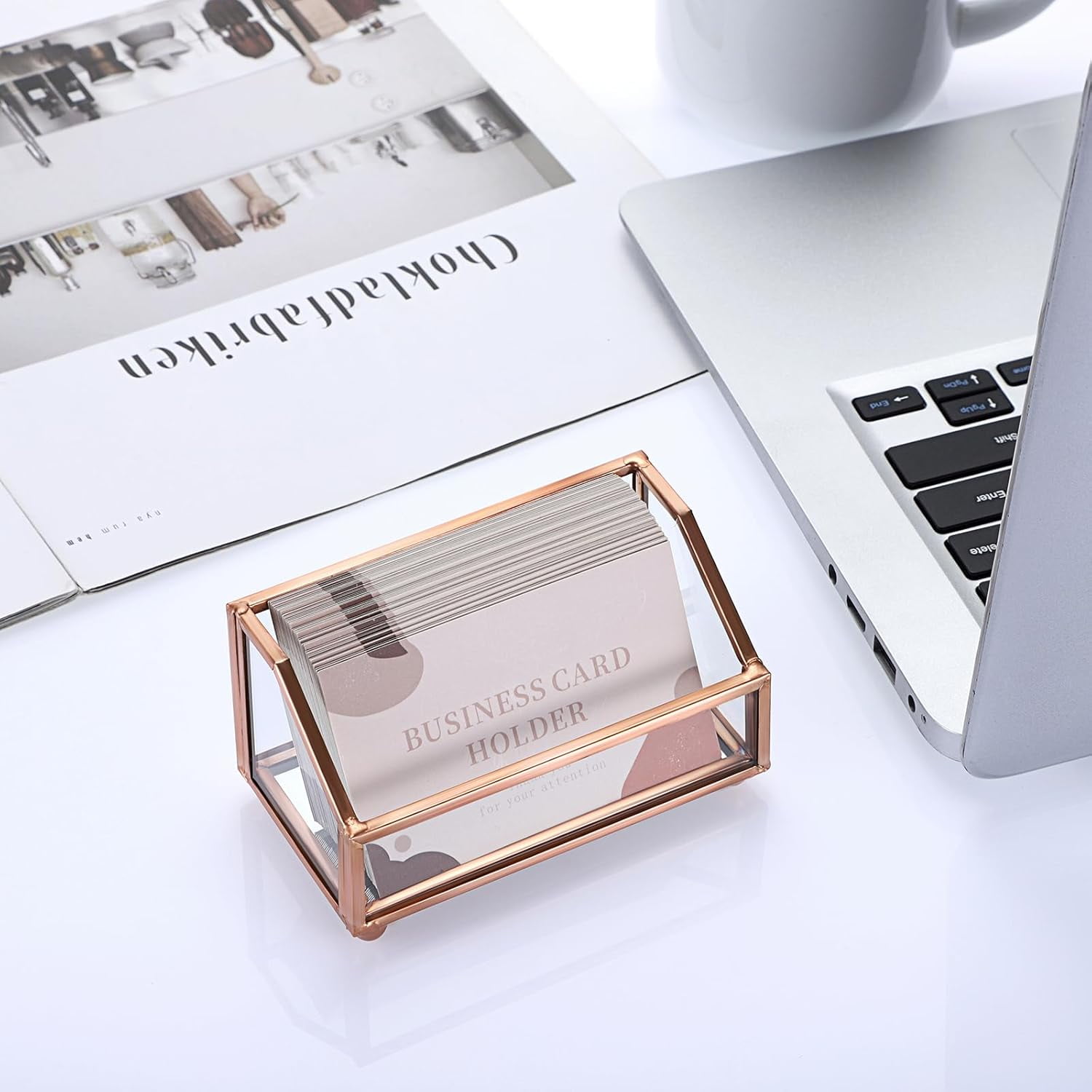 OPVM-Glass Business Card Holder Stand Metal Frame Name Card Display ...