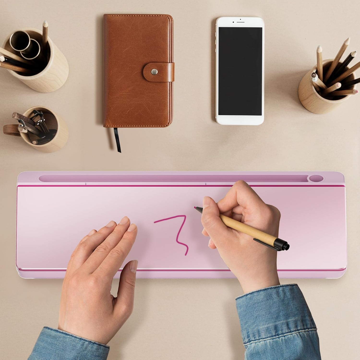 OPVM-Glass Desktop Whiteboard, Dry Erase Board with Marker Holder ...