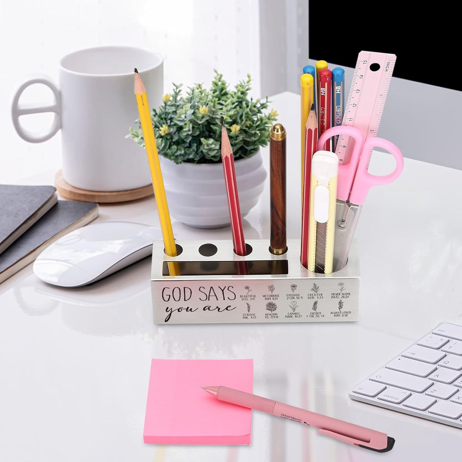 OPVM-God Says You Are Pen and Pencil Holder, Inspirational Desk ...