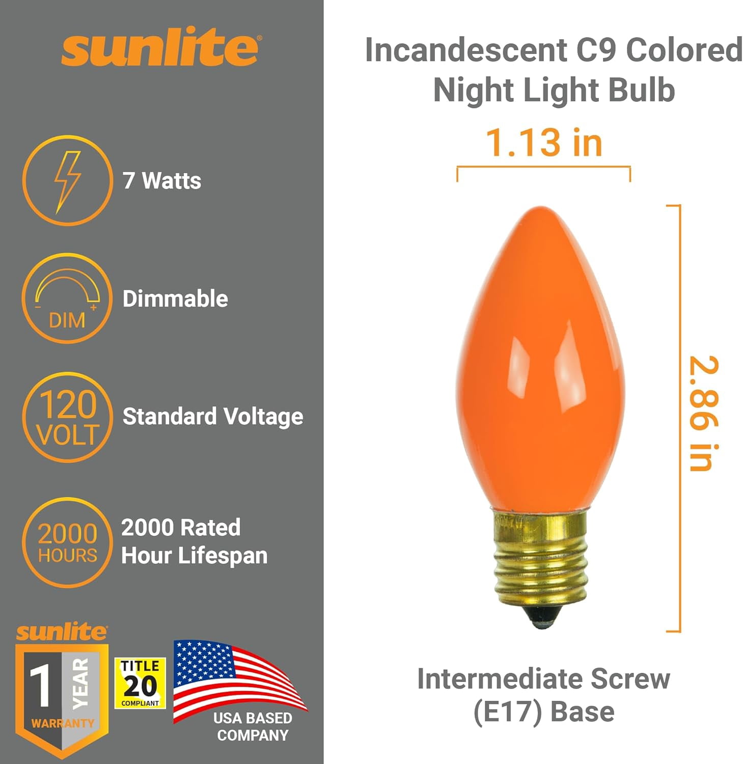 OPVM-Incandescent C9 Colored Night Light Bulb, 7 watts, 120 Volts ...