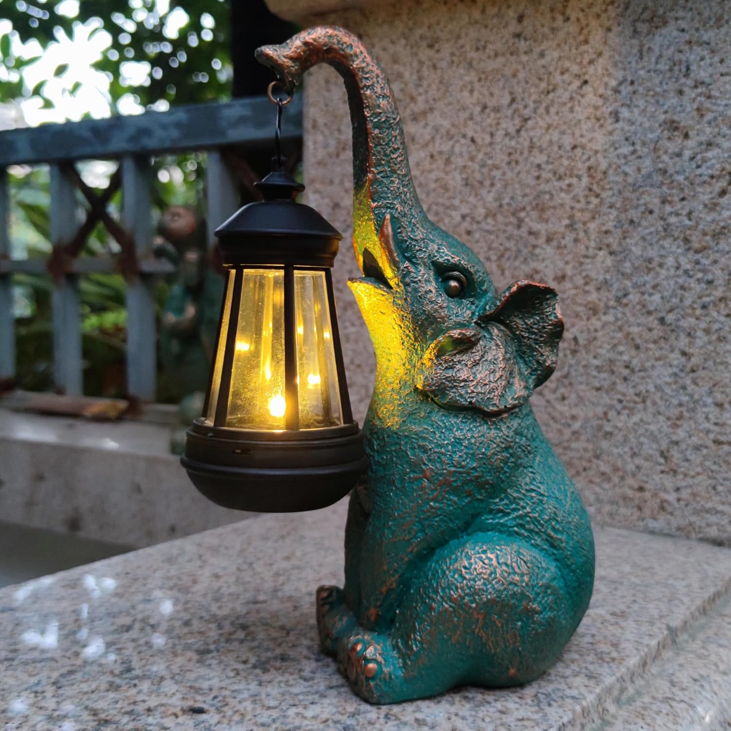 OPVM-JOYBEE Garden Statues Elephant with Solar Lantern Outdoor Decor ...