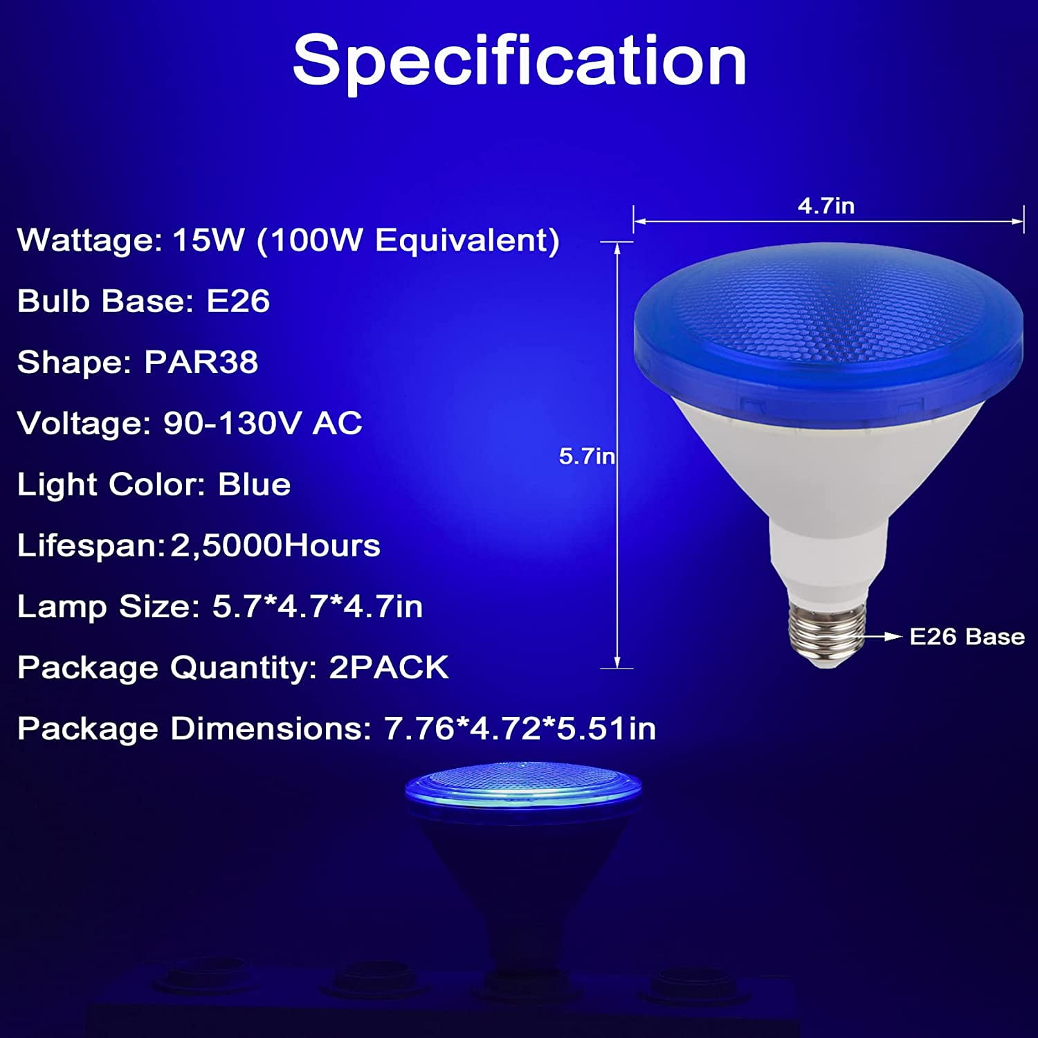 OPVM-LED Par38 Light Bulb 2 Pack - 15W (100 Watt Equivalent) - E26 Base ...