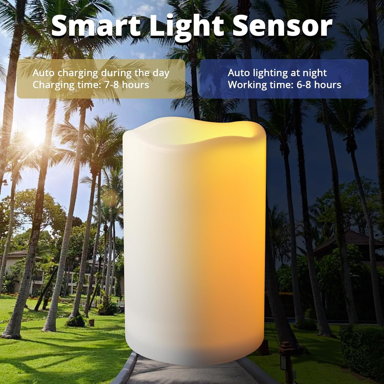 OPVM-Large Outdoor Solar Candles Waterproof - 8" x 4" Rechargeable ...