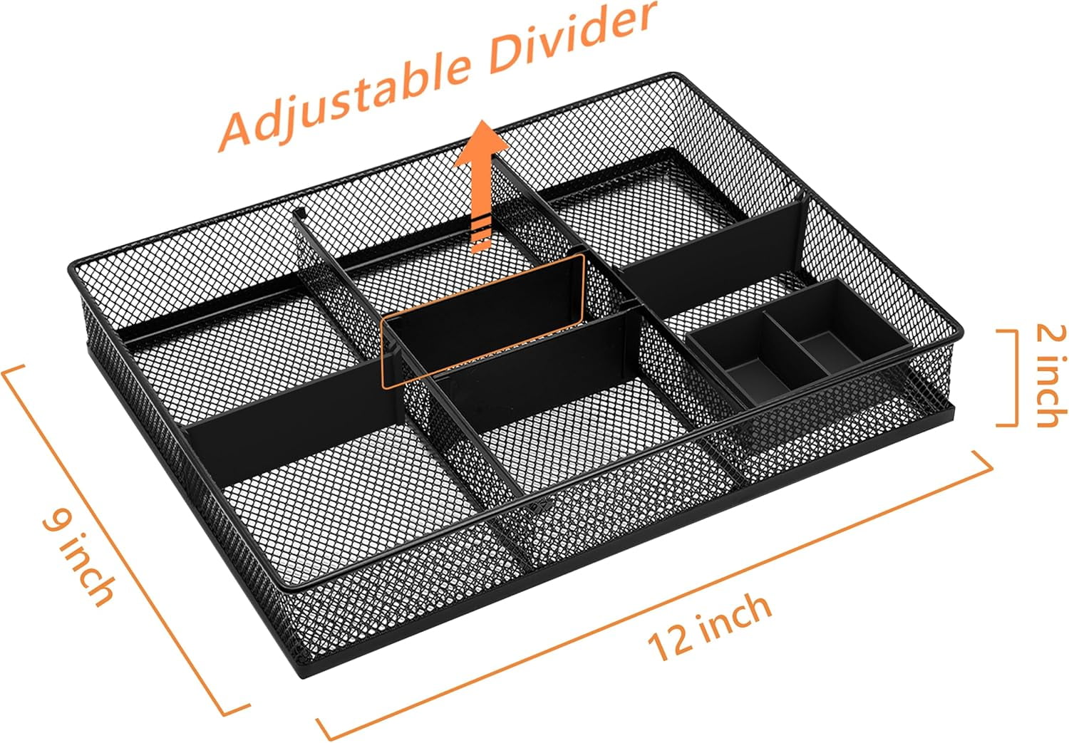 OPVM-Mesh 3 Slot Desk Drawer Organizer with Four Adjustable Dividers ...