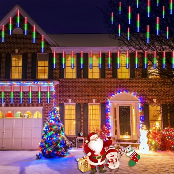 OPVM-Meteor Shower Rain Lights Outdoor, Multicolor Christmas Lights 12 inch 8 Tubes 192 LED ...