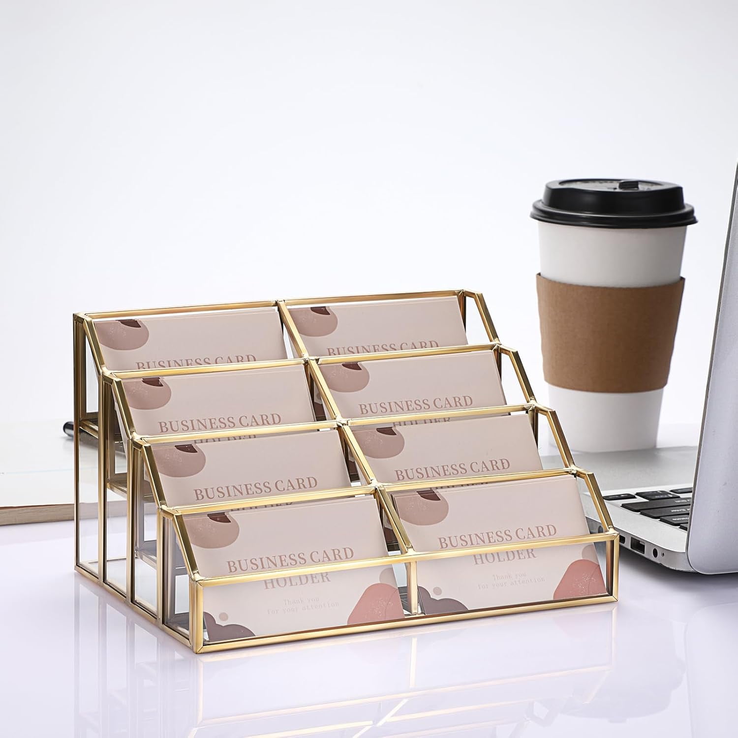 OPVM-Mirrored Glass Business Card Holder Gold Business Card Display ...