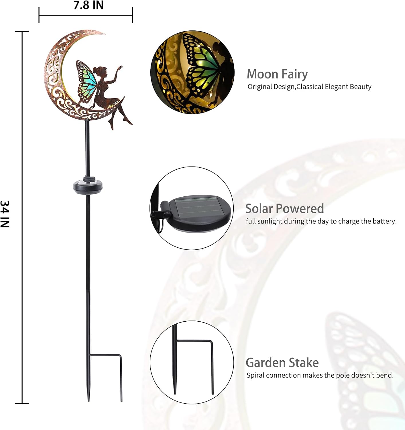 OPVM-Moon Solar Light Outdoor Garden Decor,2 Pack Moon Fairy Garden ...
