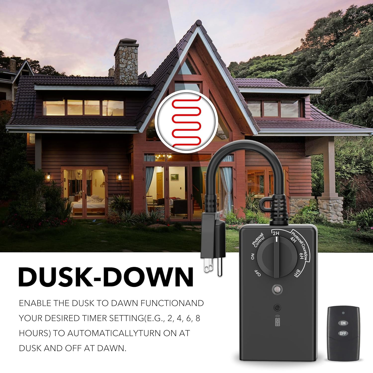 OPVM-Outdoor Light Timer with Dusk to Dawn Sensor, 100 ft Range Remote ...