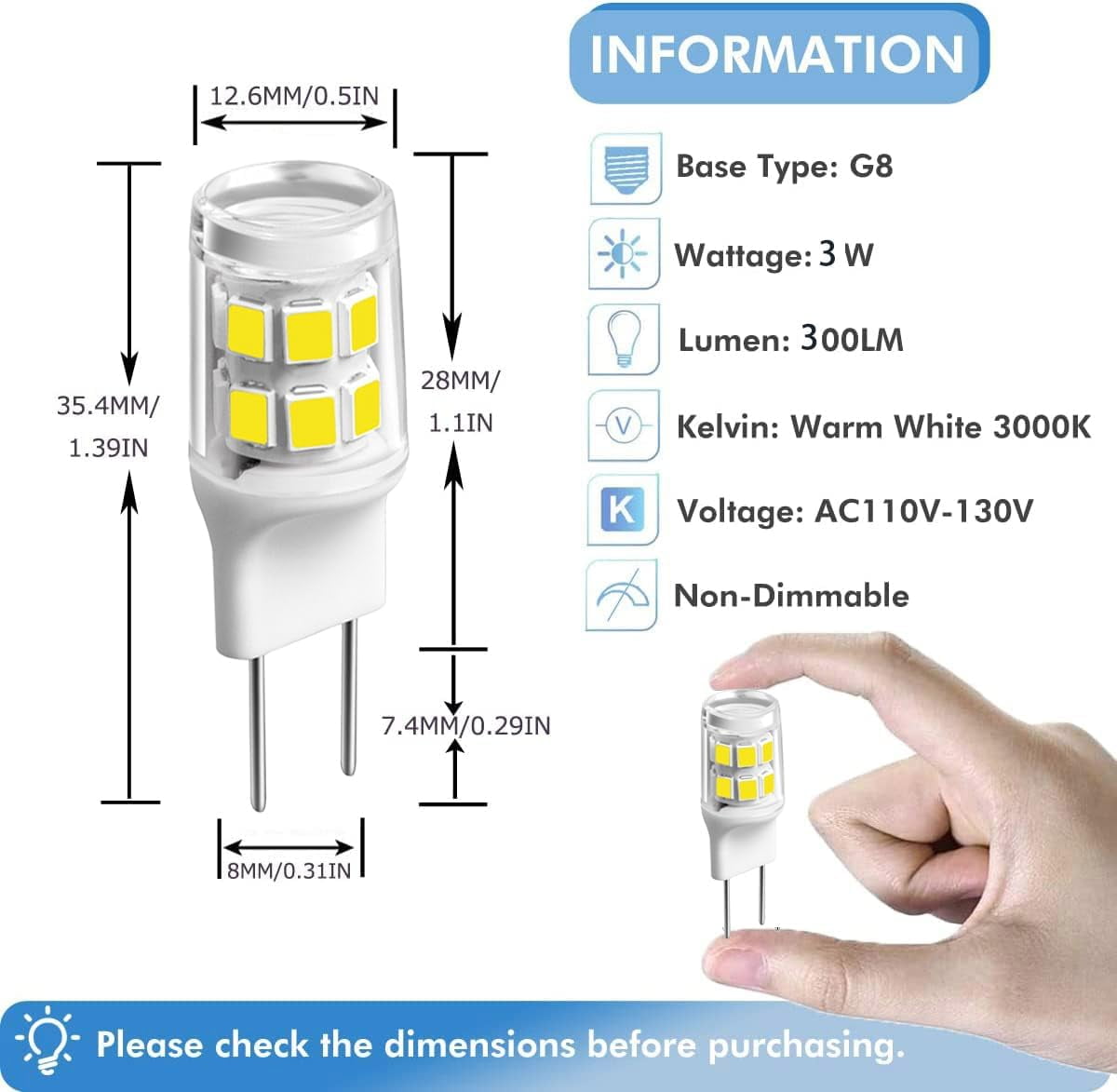 OPVM-[Pack of 5] G8 Led Bulb3W (20W-25W Halogen Equivalent),G8 GY8.6 Bi ...
