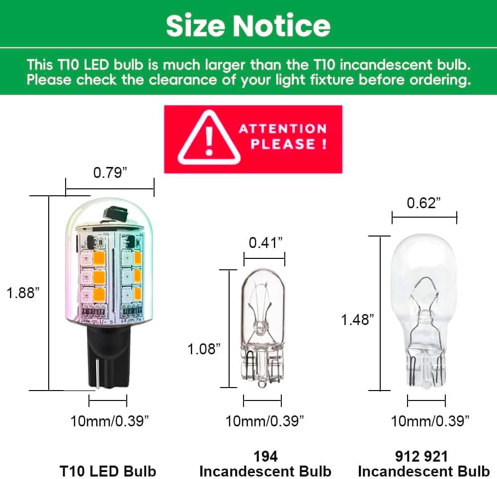 OPVM-RGB T5 T10 Wedge Base LED Light Bulbs 12V Color Changing, Warm ...