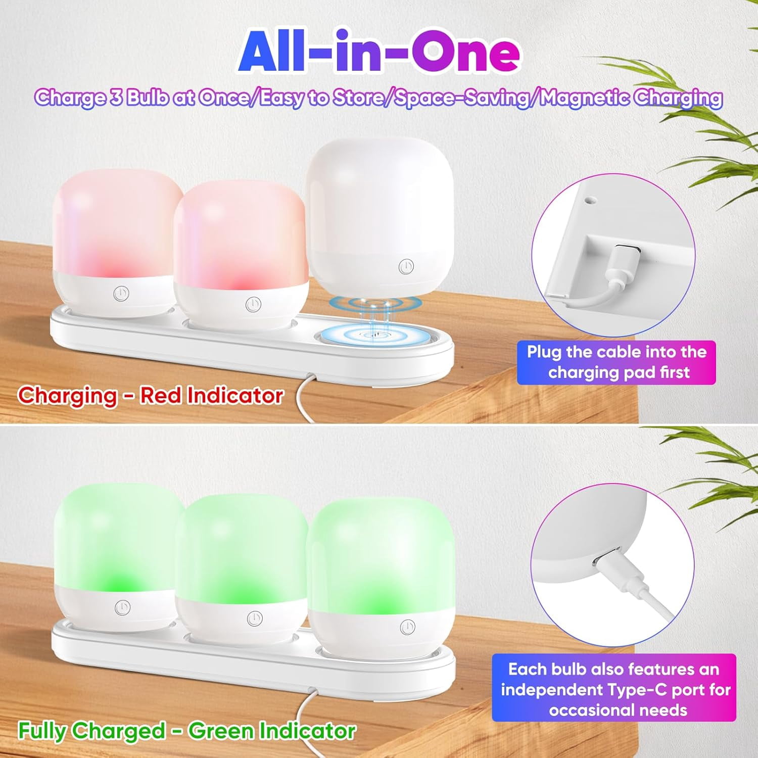 OPVM-Rechargeable Battery Operated Light Bulb Set with Magnetic 3 in 1 ...