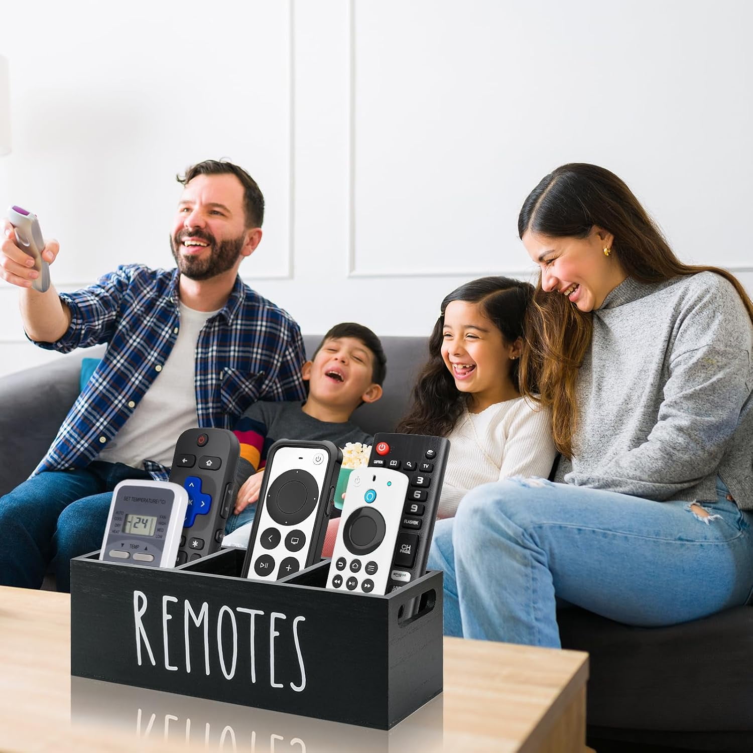 OPVM-Remote Control Holder, Wooden TV Remote Holder for Table, Remote ...
