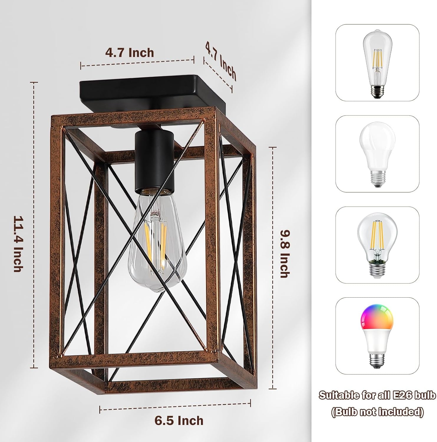OPVM-Semi Flush Mount Farmhouse Ceiling Light,Small Vintage Ceiling ...