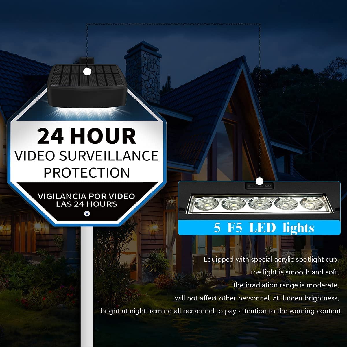 OPVM-(Set of 2) Solar Power Deck LED Light Clip-On Yard Security Sign ...