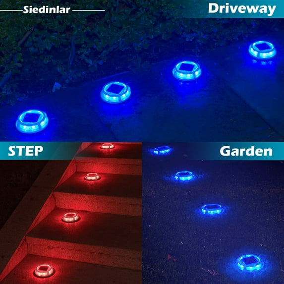 OPVM-Siedinlar Solar Deck Lights Outdoor 2 Modes 16 LEDs Driveway ...