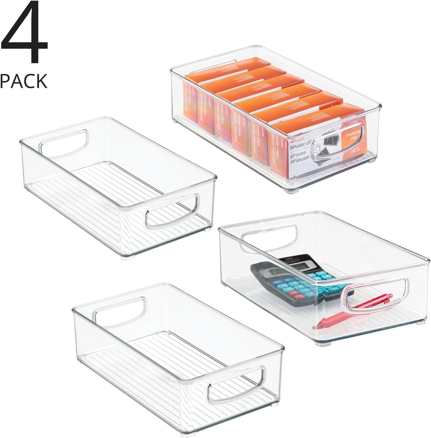 OPVM-Small Plastic Office Storage Container Bins w/Handles for ...