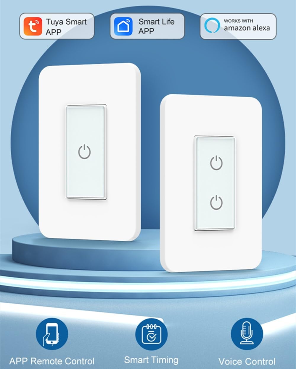OPVM-Smart Light Switch,2.4GHz Wi-Fi Single Pole Touch Switch, Timmer Voice & Smart Life App ...