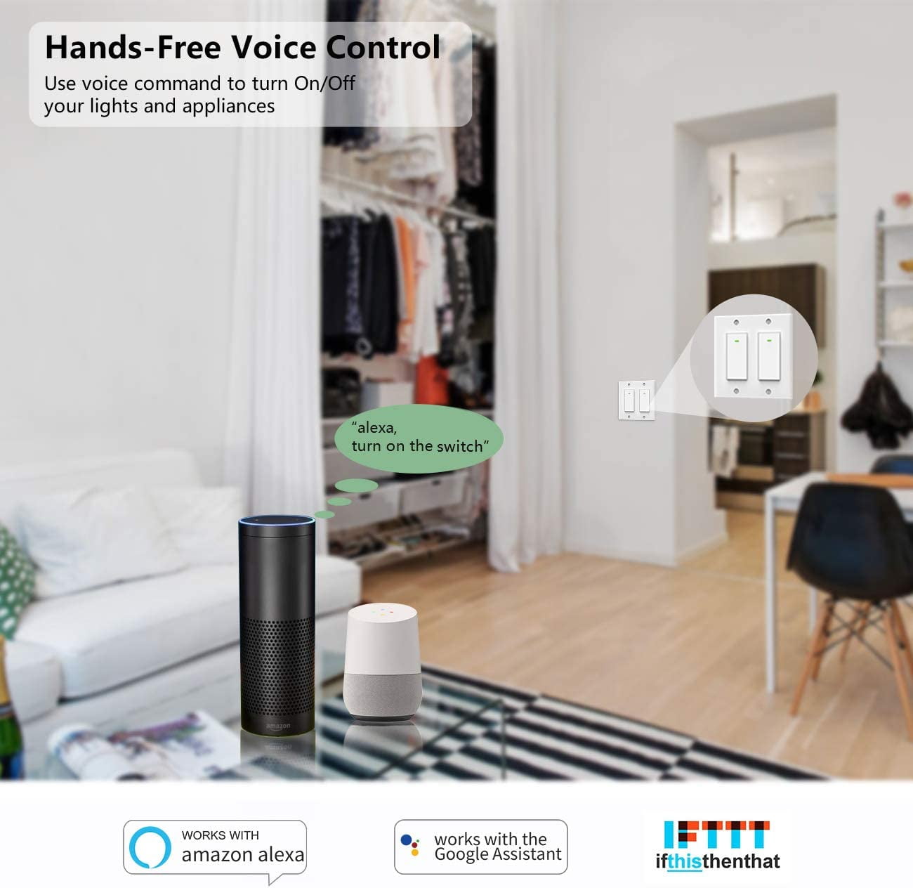 OPVM-Smart Light Switch, Double Smart WiFi Light Switches, Smart Switch ...