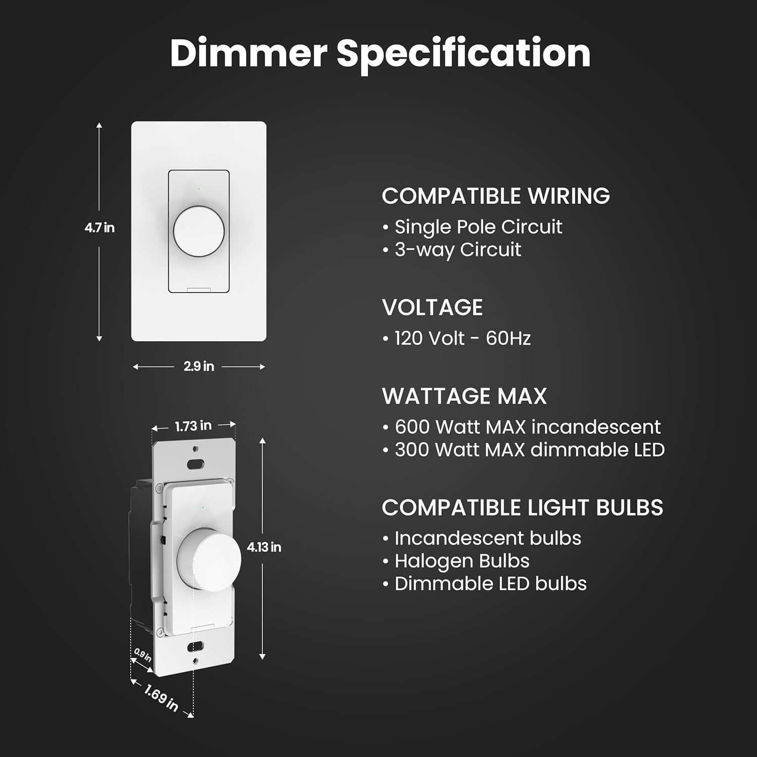 OPVM-Smart WiFi Rotary Dimmer Switch, Single-Pole/3-Way/4-Way, Works ...