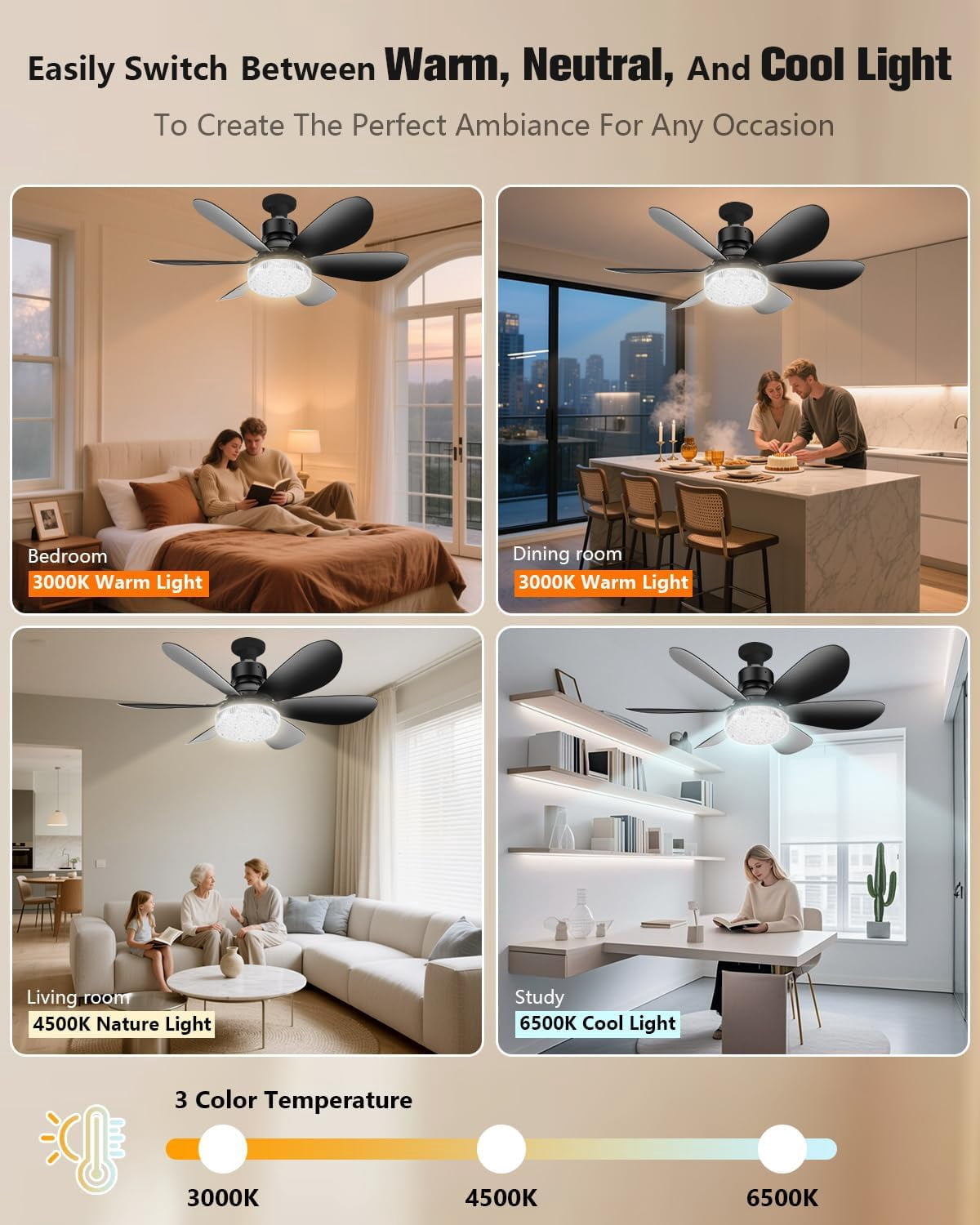 OPVM-Socket Fan Light with Remote,Small Ceiling Fans with Lights,Smart ...