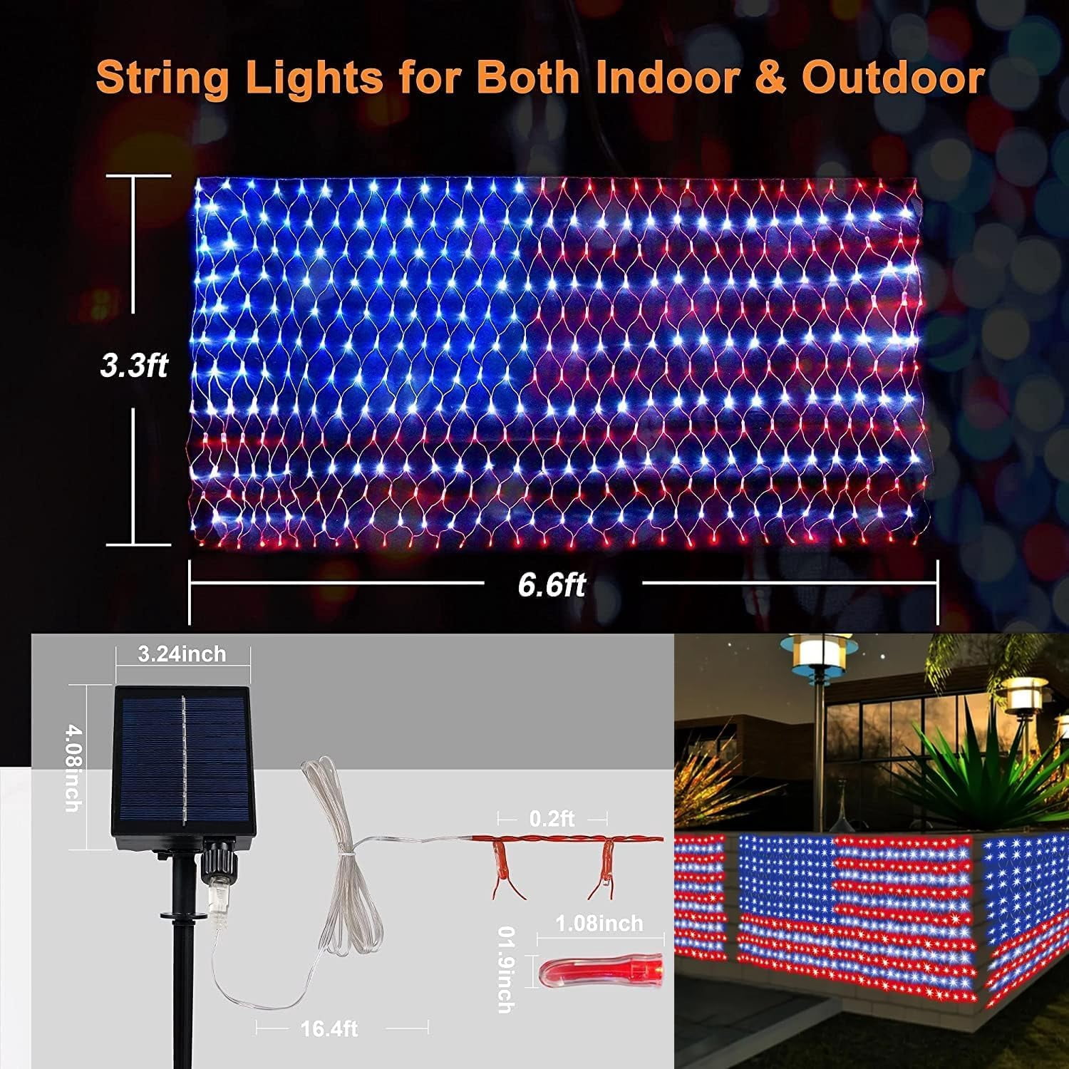 OPVM-Solar American Flag Lights Outdoor, 420 LED Waterproof American ...