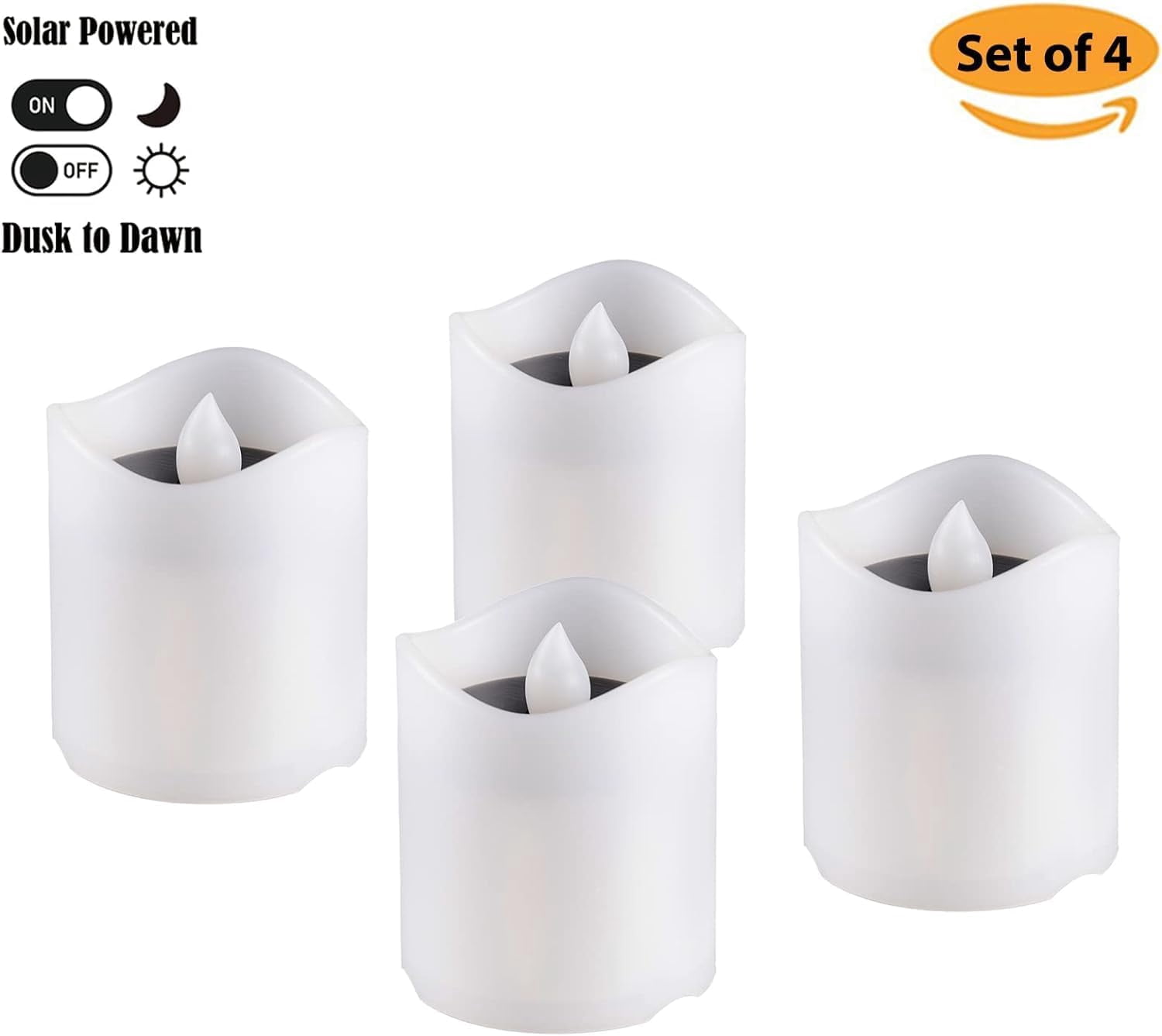 OPVM-Solar Candles Outdoor Waterproof, 4pcs Rechargeable Dusk to Dawn ...