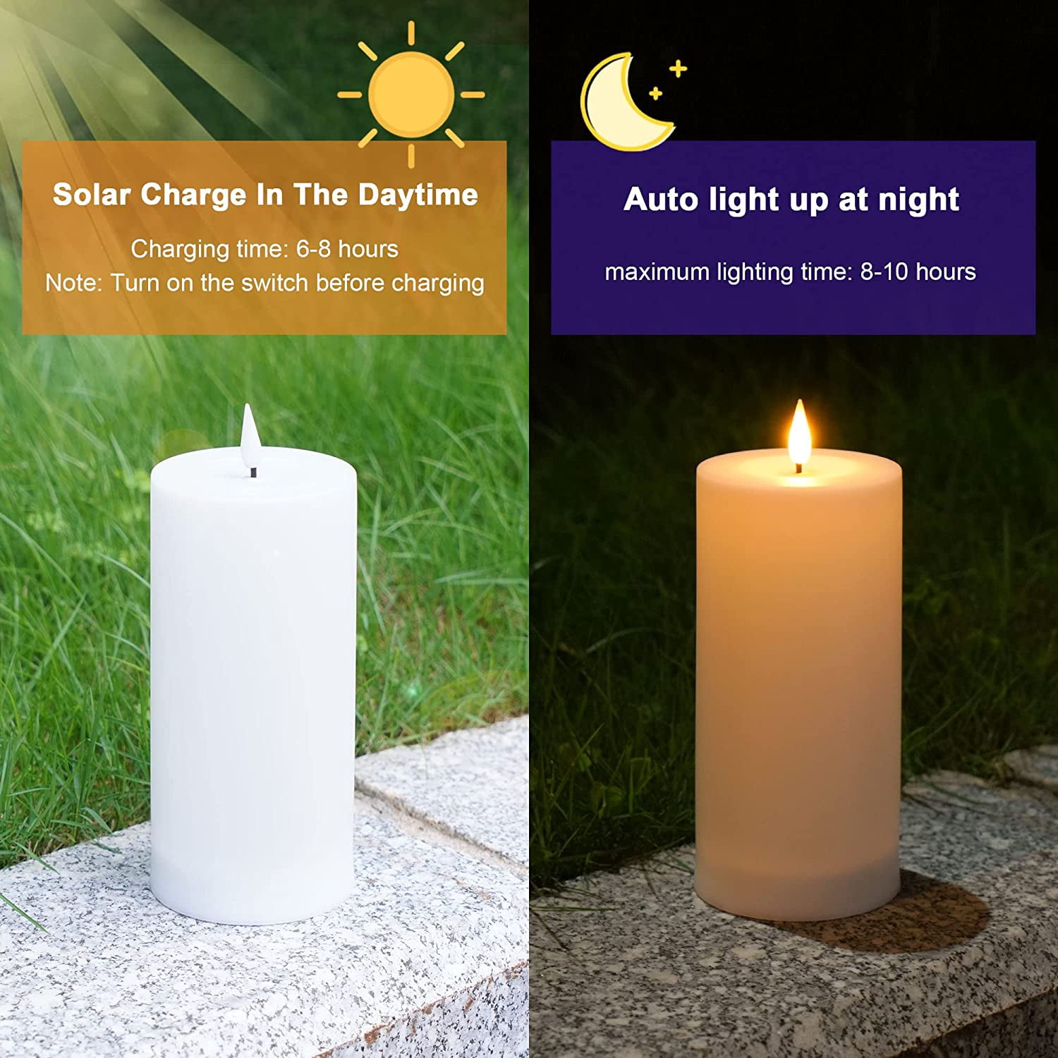 OPVM-Solar Candles Outdoor Waterproof: Flameless Flickering Pillar LED ...