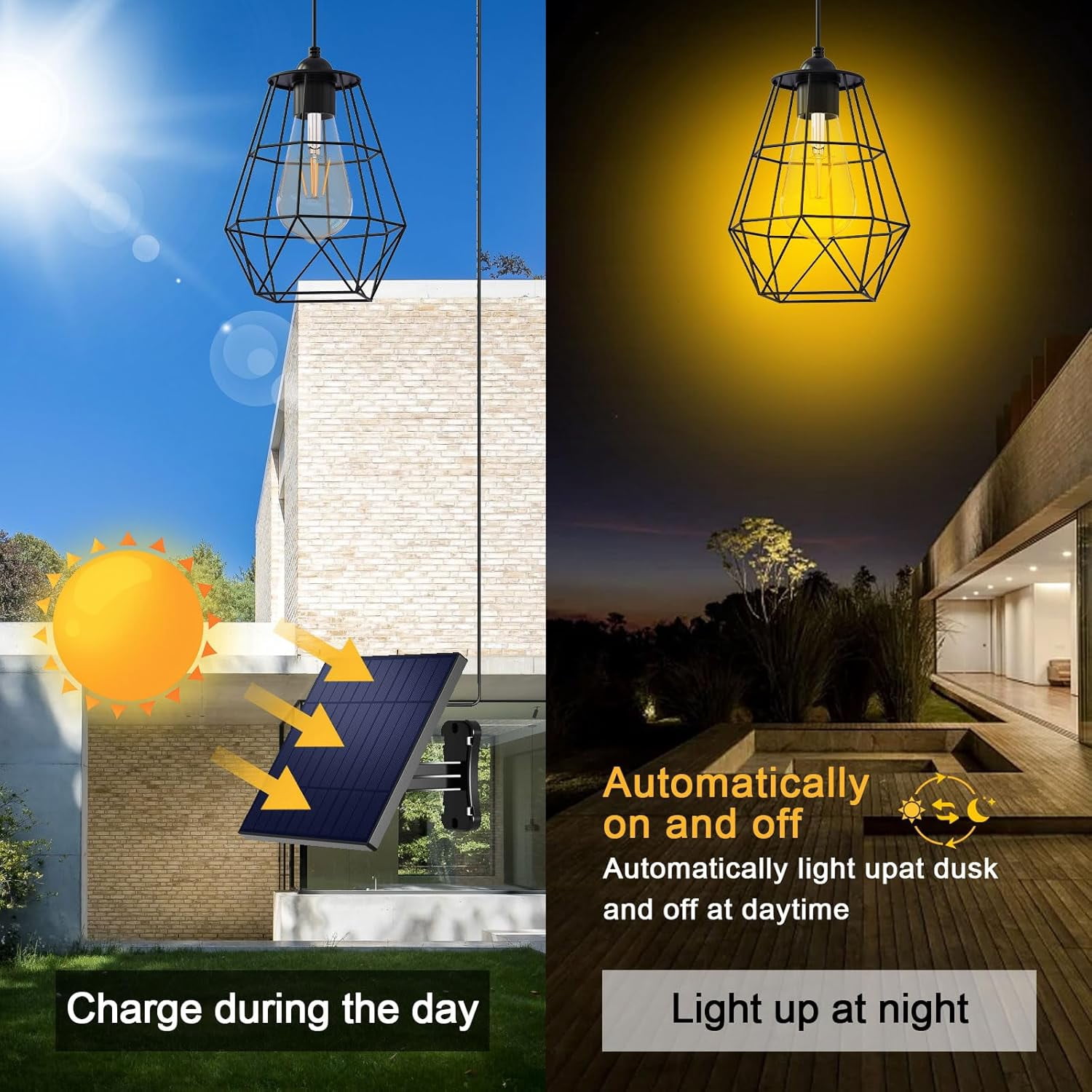 OPVM-Solar Chandelier Outdoor with 16FT Cord Dusk to Dawn Solar Pendant ...